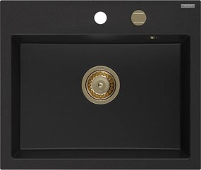 Mexen Oscar, 1-komorový granitový dřez 580x490x205 mm, černá, 6519581000-77-G