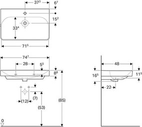 Geberit 500.249.01.1 - Závěsné umyvadlo Smyle Square 75x48 cm keramika/bílá