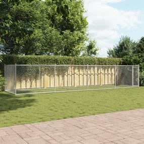 Klec pro psy s dvířky šedá 8 x 2 x 1,5 m pozinkovaná ocel 3209580