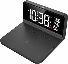 Solight CA06 hodiny s Qi bezdrátovým nabíjením 10W černá / teploměr /