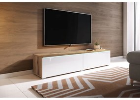 TV stolek Dlone 140, Barva: bílá / bílý lesk, Osvětlení: osvětlení LED - bílé