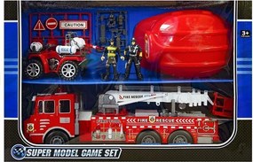 LEAN Toys Velká sada hasičů: hasičské auto, figurky, čtyřkolka, přilba pro děti