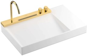 Hansgrohe Avalegra - Umyvadlo 78x48 cm, s termostatickou baterií a sprškou, 2 proudy, bez přepadu, leštěný vzhled zlata 22473990