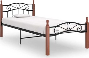 vidaXL Rám postele černý kov a masivní dubové dřevo 90 x 200 cm [324911] Barva: tmavě hnědá