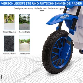 HOMCOM Dětská elektrická motorka 12V, se 2 odnímatelnými tréninkovými koly, od 3 let, PP kov, modrá+bílá