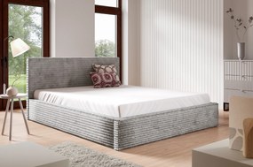 Eka Čalouněná postel STRIPS 120x200 cm Úložný prostor: S kovovým rámem úložného prostoru, Barva látky Tilia: Tmavě modrá (Tilia 77)