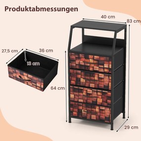 Costway Noční stolek s 4 látkovými zásuvkami a otevřenou přihrádkou, průmyslový