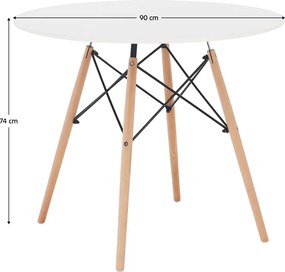 Jídelní stůl, bílá/buk, průměr 90 cm, GAMIN 2 NEW 90