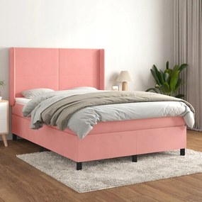 Box Spring Postel S Matrací Samet Růžová Hladký design 140 x 190 cm