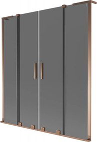 Mexen Velar L Duo, 2-křídlová posuvná vanová zástěna 150 x 150 cm, 8mm šedé sklo, růžové zlato, 896-150-003-42-60