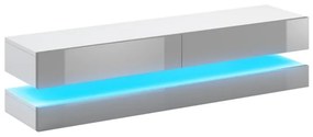 SIGNAL Závěsná skříňka pod TV - COSMO, s LED osvětlením, bílá/lesklá šedá