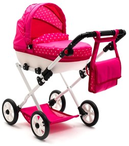 Dětský kočárek pro panenky New Baby COMFORT růžový s puntíky