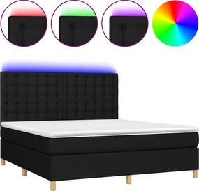 Box spring postel s matrací a LED černá 180x200 cm textil 3135775