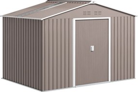 Outsunny Kůlna na Nářadí 4,9 m², Zahradní Kůlna s Pultovou Střechou, Posuvné Dveře, Základna, 277 x 195 x 192 cm, Kůlna z Pozinkované Oceli, Odolná pr