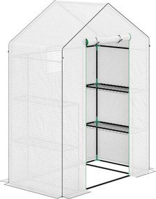 Outsunny PE Zahradní Skleník s 3 Úrovněmi Polic, Balkonový Skleník, Vyztužená Plachta 135 g/m², Ocelový Rámeček, Roll-Up Zipová Dveře, pro Zeleninu, …