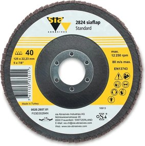 SIA Abrasives SiaAbrasives | Brusný lamelový kotouč na ocel SiaFlap Průměr: 115 mm, Hrubost: P 40