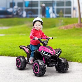 HOMCOM Dětský elektrický čtyřkolka 12V s funkcí vpřed, vzad, hudbou, USB připojením, klaksónem, LED světlomety 3-6 km/h pro děti 3-5 let Růžová | Aoso