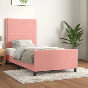 vidaXL Rám postele s čelem růžový 90x190 cm samet