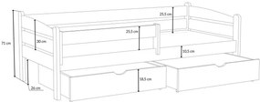 Dětská postel z masivu borovice ZORA se šuplíky - 200x90 cm - BÍLÁ