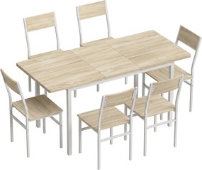 HOMCOM rozkládací jídelní set 120-160 cm se 6 židlemi pro 4-6 osob, vzhled dubu