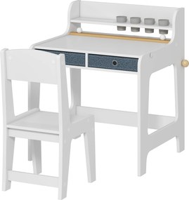 AIYAPLAY Dětský psací stůl s židlí, 2 zásuvky a držák na hrnek, Bílá, 62,8×55,6×73,8 cm