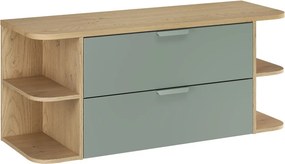 Závěsná skříňka pod umyvadlo Aster Ovalia s deskou 120 cm dub cremona/zelená