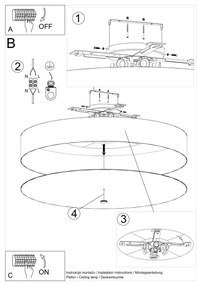 Stropní svítidlo Skala, 1x bílé textilní stínítko, (bílé sklo), (fi 100 cm)