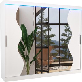 ADRK Furniture Posuvná skříň se zrcadlem a LED osvětlením SHARON 250 SW-SHA-W-250+L-V396