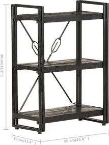 Knihovna se 3 policemi černá 60 x 30 x 80 cm masivní mangovník 320626