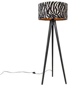 Stojací lampa stativ černý se stínidlem zebra 50 cm - Tripod Classic