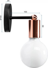 Toolight - kovová nástěnná lampa E27 60W 392205, černá, OSW-04016
