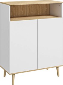 HOMCOM Úložná Skříň, Kuchyňský Buffet, s Nastavitelnou Policí, Skříňka se 2 Dveřmi, 80 x 38 x 102 cm, Skandinávský Design, Korkové Nohy, Bílá a Dřevěn