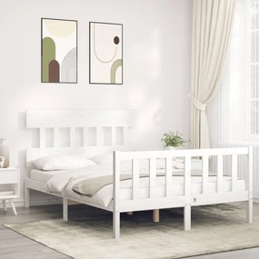 Rám postele s čelem bílý Small Double masivní dřevo,  3193307 HangarStore.cz