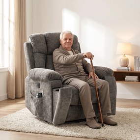 HOMCOM Relaxační křeslo, televizní křeslo s pomocí při vstávání, masáž a teplo, křeslo pro seniory se širokým a hlubokým sedákem, USB připojení