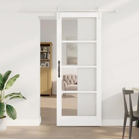 Posuvné dveře 83 x 211 cm Masivní borové dřevo a sklo Bílá 3332364