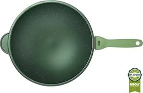 Risoli DR GREEN zelená / Pánev wok / 32 cm / skleněná poklice / litý h