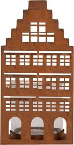 Rezavá dekorace svícen Domek M - 10*10*20 cm