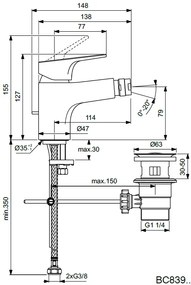 Ideal Standard Cerabase - Bidetová baterie s plastovou odtokovou garniturou, chrom BC839AA