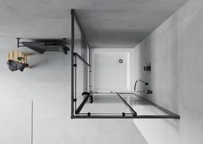 Mexen Rio, čtvercový sprchový kout s posuvnými dveřmi 70 (dveře) x 70 (dveře) x 190 cm, 5mm čiré sklo s pásky, černý profil + bílá sprchová vanička RIO, 860-070-070-70-20-4510