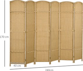 HOMCOM 6 Panelů 240 x 170 cm Bambusový Paravan Skládací Zábrana pro Ochranu Soukromí do Obývacího Pokoje Přirodní
