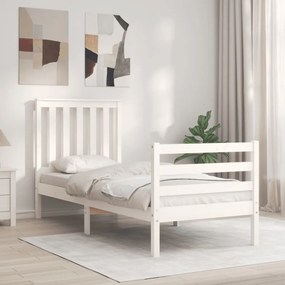 vidaXL Rám postele s čelem Small Single masivní dřevo [3194206] Barva: Bílá