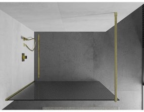 Mexen Kioto, sprchová zástěna Walk-In 140 x 200 cm, 8mm sklo s žebrovým vzorem, zlatý matný profil, 800-140-101-55-09