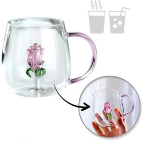 Flamenco Mystique Sklenice se skleněným tulipánem uvnitř, růžové držátko 400ml - SZK129