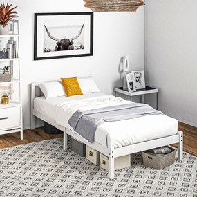 HOMCOM Dřevěný Rám Postele s Hlavovou Opěrkou pro Matratzi 90x190 cm (není součástí) Nosnost 120 kg 198x96x70 cm Bílý