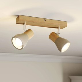 Lindby Filiz reflektor, 2 světla, délka 27 cm, dřevo, beton