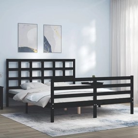 Rám postele s čelem černý 160 x 200 cm masivní dřevo,  3194000