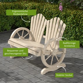 Zahradní lavička Outsunny s područkou, sedací lavice, zahradní nábytek, rustikální lavice, masivní dřevo, přírodní dřevo, 108 x 66 x 95 cm