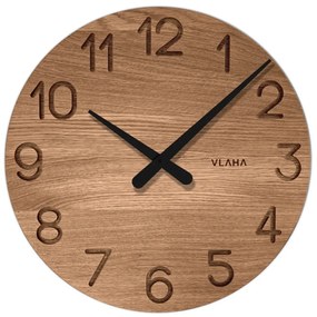 VLAHA Ručně vyrobné velké dřevěné hodiny OAK vyrobené v Čechách ⌀45cm VCT1132