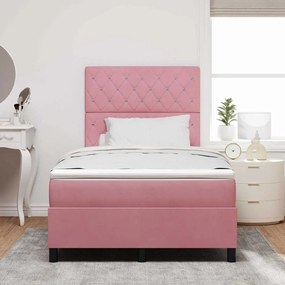 Postel s boxspringem s matrací s čelo Růžová 120 x 190 cm samet 3339757