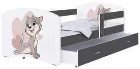 Dětská postel LUKI se šuplíkem ŠEDÁ 160x80 cm vzor KOČIČKA